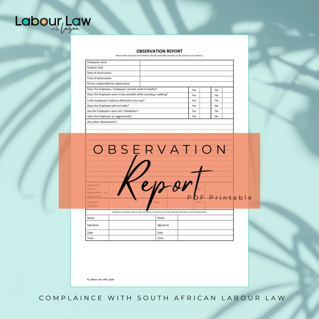 Observation Report Template - Compliant with SA Labour Law