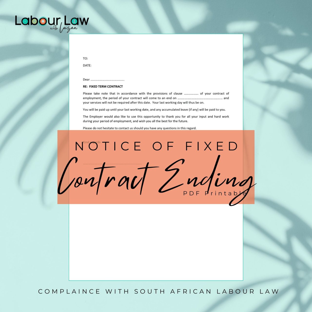 Notice of Fixed Contract Ending Template – Compliant with SA Law ...