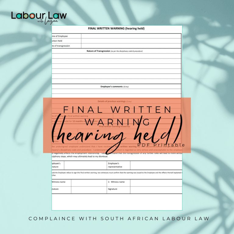 Observation Report Template - Compliant with SA Labour Law