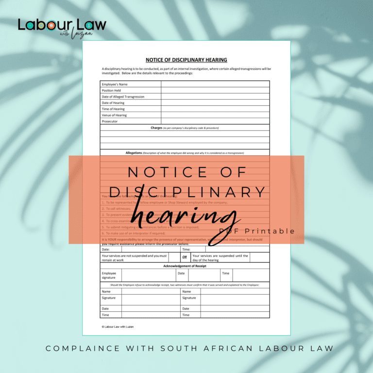 Notice of Disciplinary Hearing Template - Labour Law with Luzan