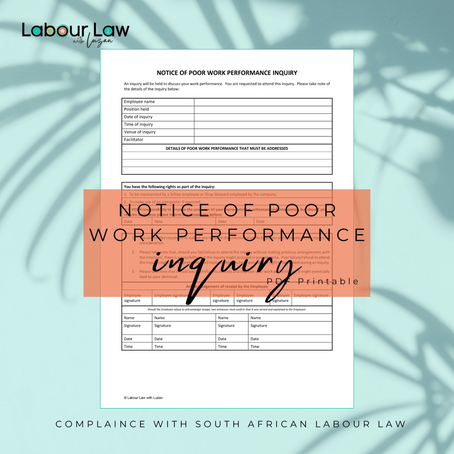 Notice of Poor Work Performance Inquiry Template