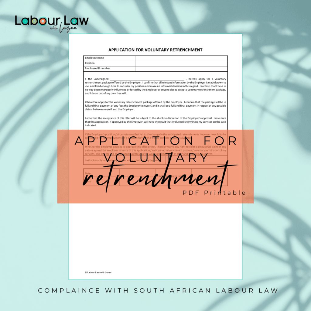 Application for Voluntary Retrenchment (PDF Template) - Labour Law with ...