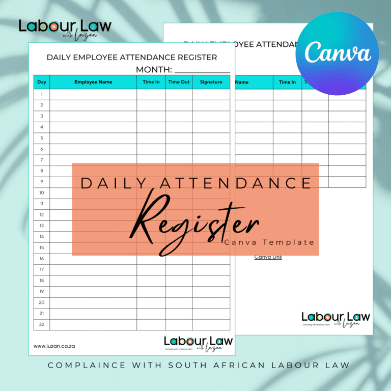 Daily Employee Attendance Template (Editable in Canva) | Labour Law ...