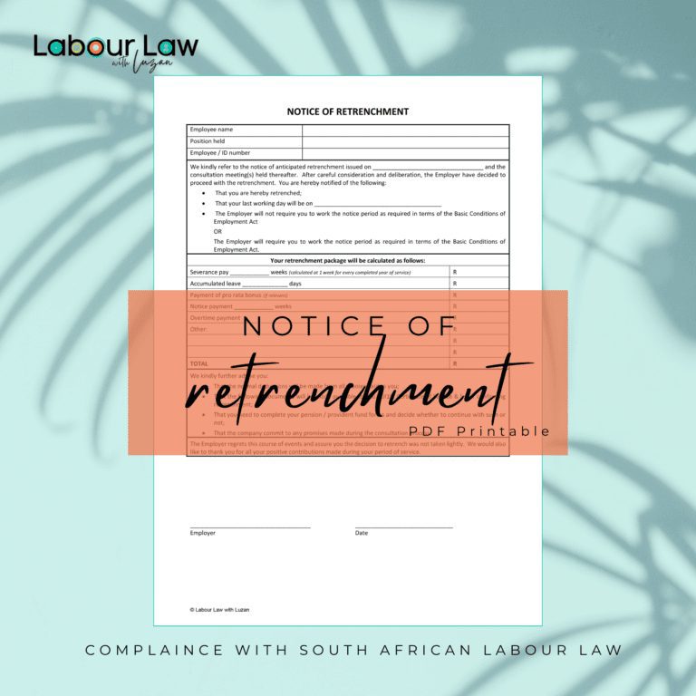 Notice of Retrenchment (PDF Template) - Labour Law with Luzan